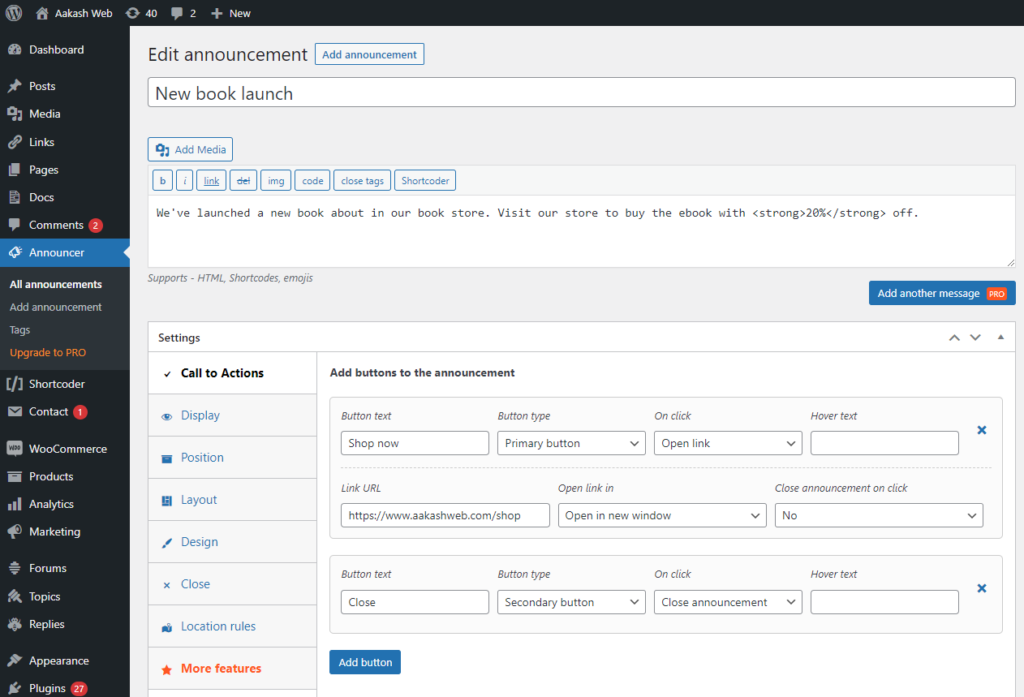 How to Display Announcements in a WordPress Blog