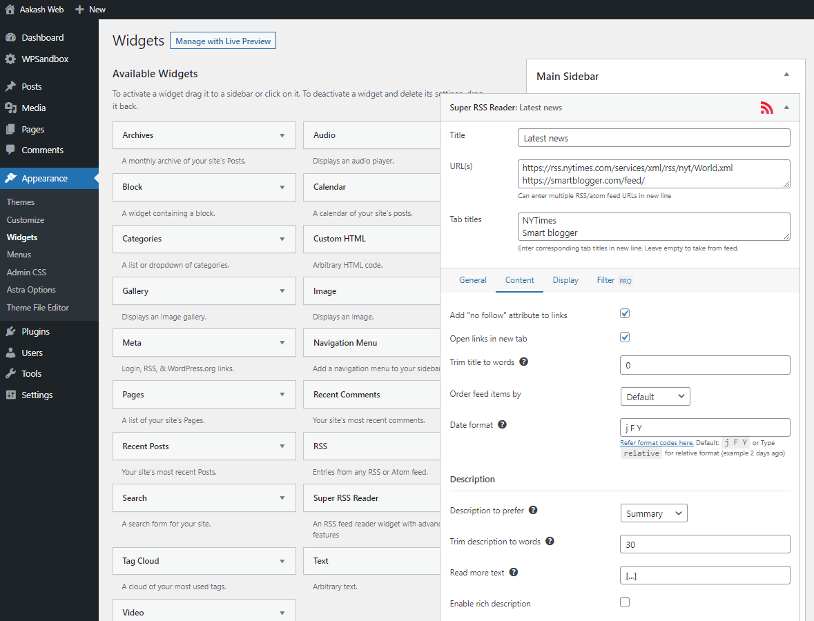 How to Add RSS feed widget in WordPress